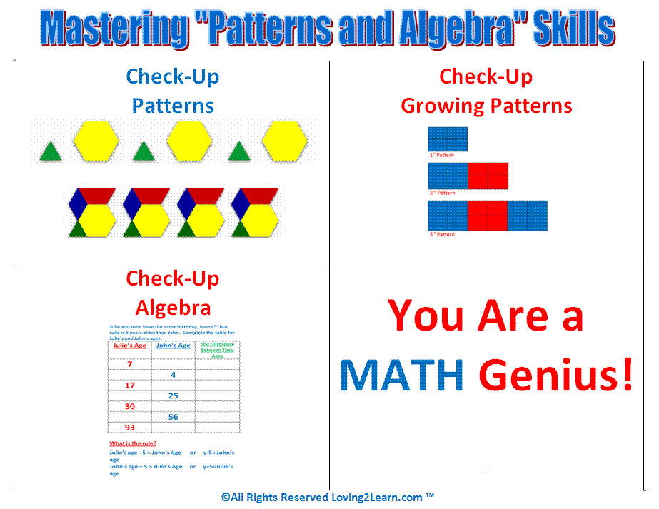 Printable Patterns And Algebra Skills Chart